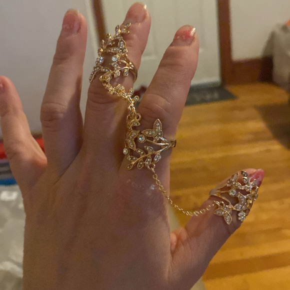 Jewelry | Goldstone Multi Finger Rings Attached By Chain Adjustable ...